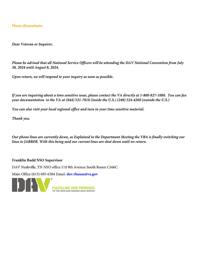 Please be advised that all National Service Officers will be attending ...