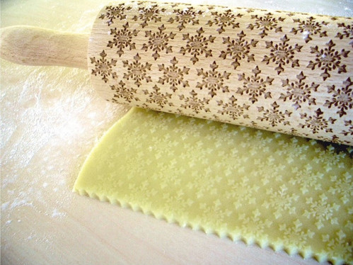 WRPN5L Snowflake Pattern Wooden Springerle Rolling Pin Large by ...