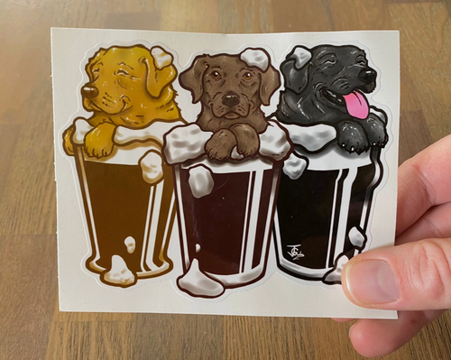 Three Labs, Three Beers Sticker | Inspired Art Market