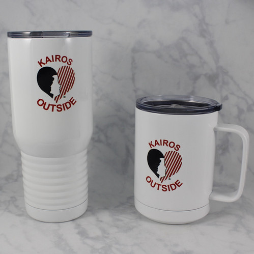 Licensed Kairos Outside White Travel Mug | mainelyapplique