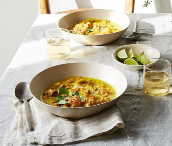 Tangy Burmese coconut, turmeric sweet potato and chicken curry recipe