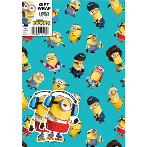 Minions Despicable Me Gift Wrap 2 Sheets & Tags | BemaniaPartySupplies