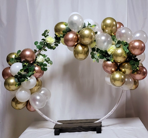 Balloon Hula Hoop Cake Stand Centrepiece, using chrome gold & rose gold ...