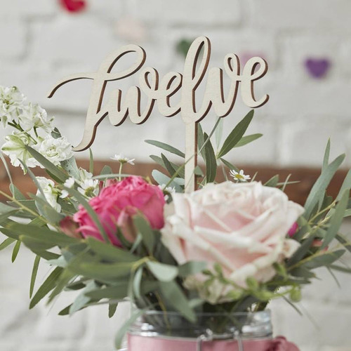 WOODEN TABLE NUMBERS 1-12 - BOHO | BemaniaPartySupplies
