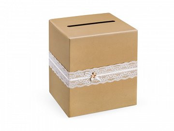 Card box made of kraft paper, with white lace, light pink flowers and a ...