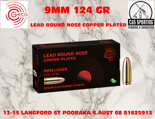 Geco 9mm Luger 124GR Lead Round Nose Copper Plated - 50 Pack | C&S ...