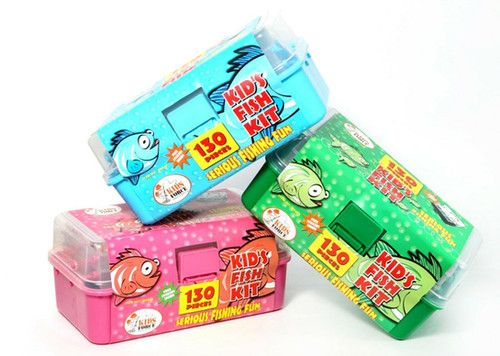 KIDS FISHING TACKLE BOX BEGINNERS STARTER PACK GREEN BLUE PINK 130 ...