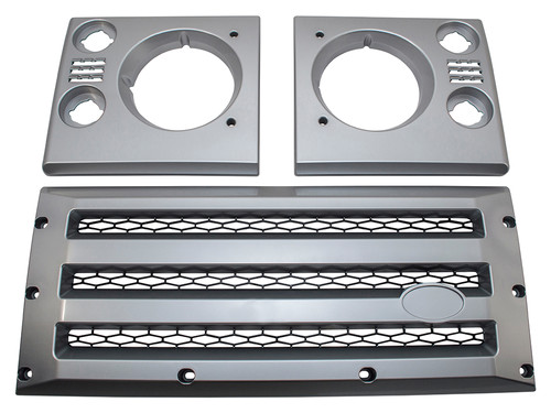 Defender Front Grill And Head Lamp Surround - Cover Set Silver With ...