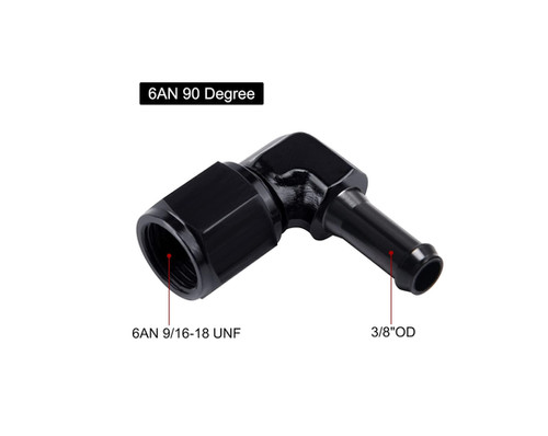 6AN Female to 3/8" Barb Hose Fitting 90 Degree Swivel | Clean Injection