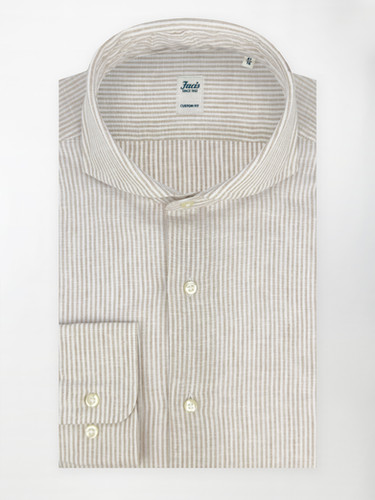 Camicia in Lino e Cotone con Collo Francese - Righe color sabbia ...
