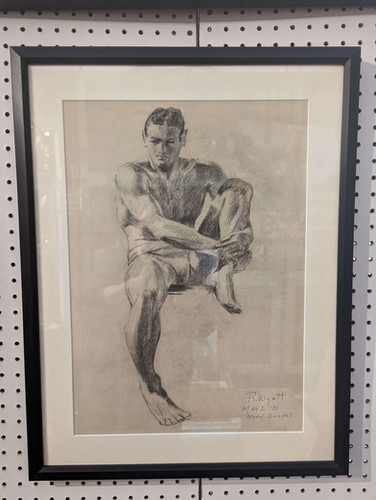 1931 Art Drawing of Shadel Charcoal on Artist Laid Paper | Paul Douglas