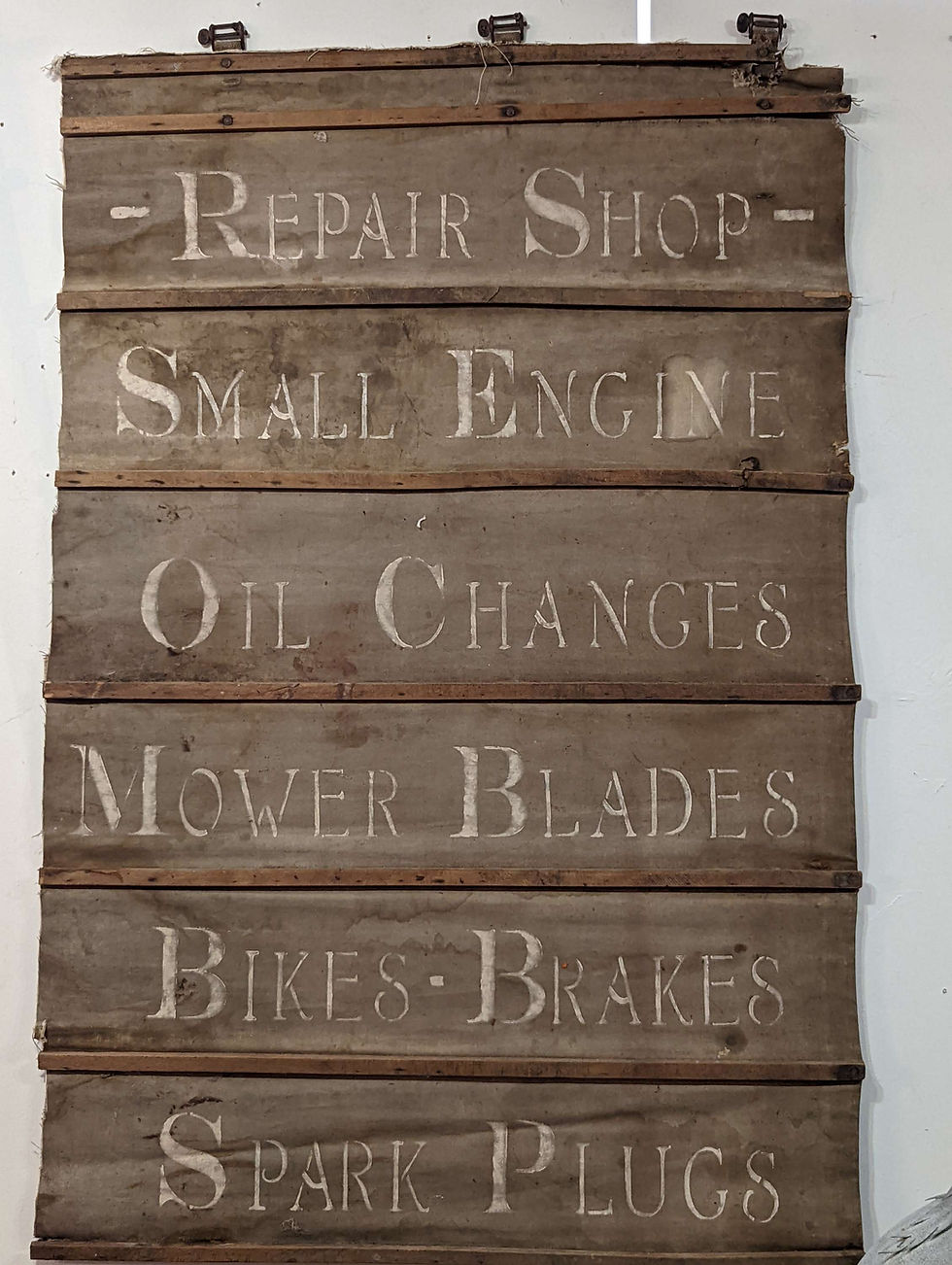 1920's Canvas Sign Small Engine Repair Shop Advertising | Paul Douglas