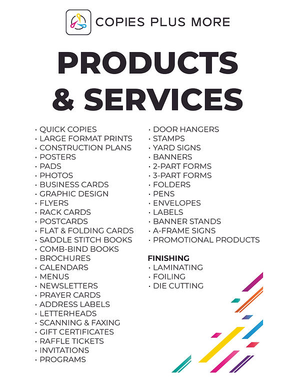 Products & Services | Copies Plus More