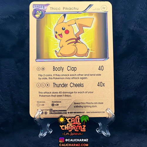 Jumbo 5x7 “Thicc” Pikachu Gold Pokemon Metal Card | CaliCharmz