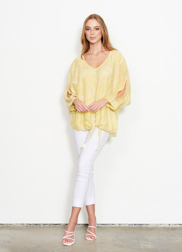 Split Sleeve Blouse & Hem Tie in Lemon | Caju Designs