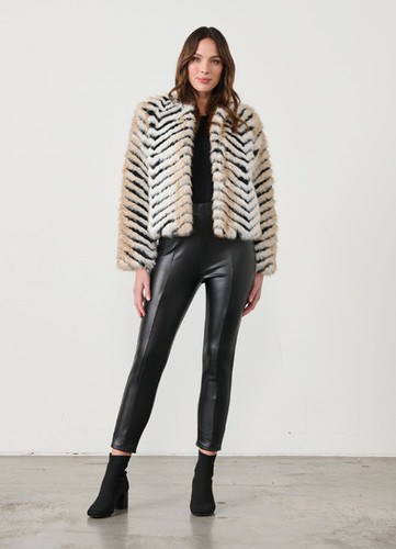 Luxurious Chevron Faux Fur Jacket in Cream | Caju Designs