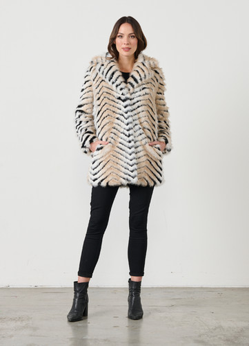 Luxurious Chevron Faux Fur Coat | Caju Designs