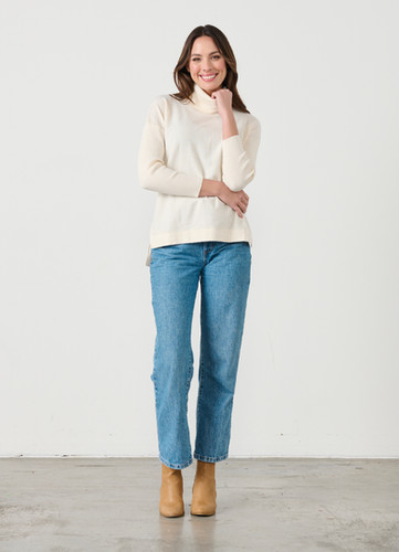 Roll Neck Jumper with Split Sides in Cream | Caju Designs