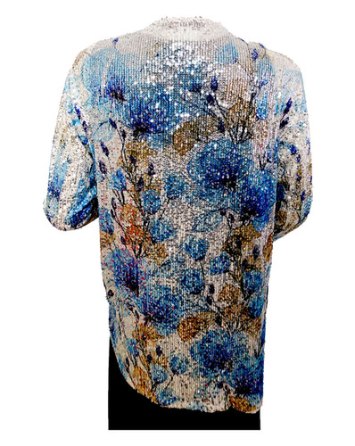 Sky Blue Floral Sequin Jacket | Odeon By Kris