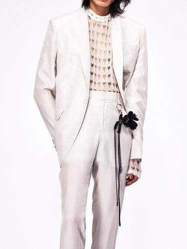 White Smoke Silk Shawl Collar Jacket | DEMO