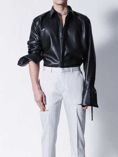 Black Vegan Leather Long Shirt | DEMO