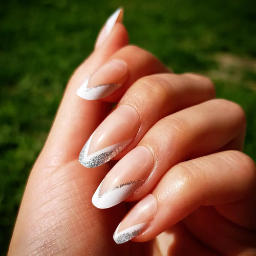 White & Silver Triangle French Tips | My Site