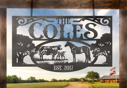 Ranch Entrance Sign, Custom Steel Horse and Cattle Sign | Langley Metal ...