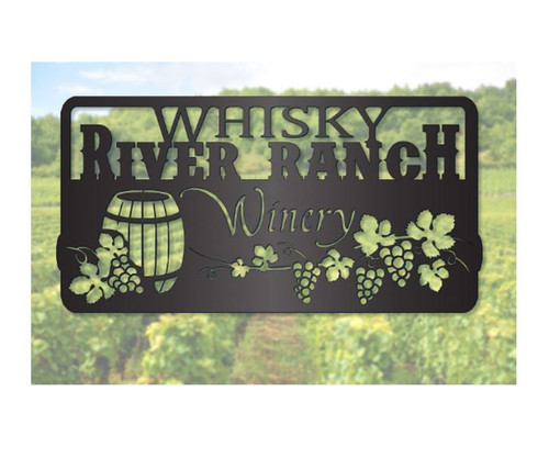 Winery Sign with Grapes and Wine Barrel | Langley Metal Works