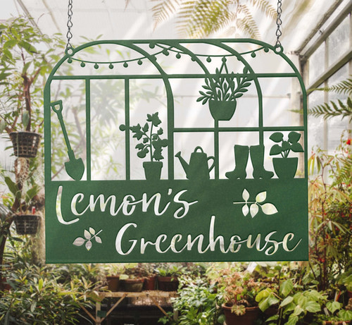 Personalized Hanging Metal Greenhouse Sign, Custom Gardener Gift ...