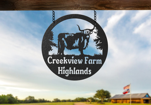Highland Cattle Ranch Sign, Round Steel Gate Sign | Langley Metal Works