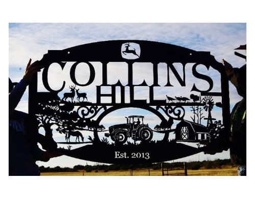 John Deere Farming Scene with Tractor, Barn, & Animals | Langley Metal ...