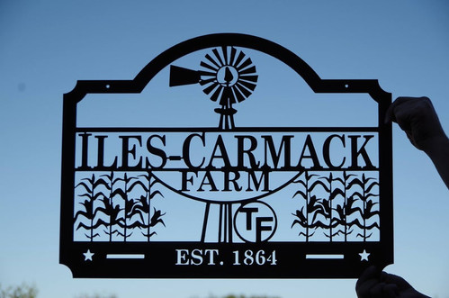 Custom Farm Brand Sign with Windmill and Corn | Langley Metal Works