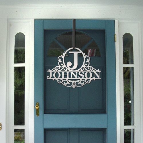 Personalized Metal Sign | Modern Door Wreath | Monogram Door Hanger ...