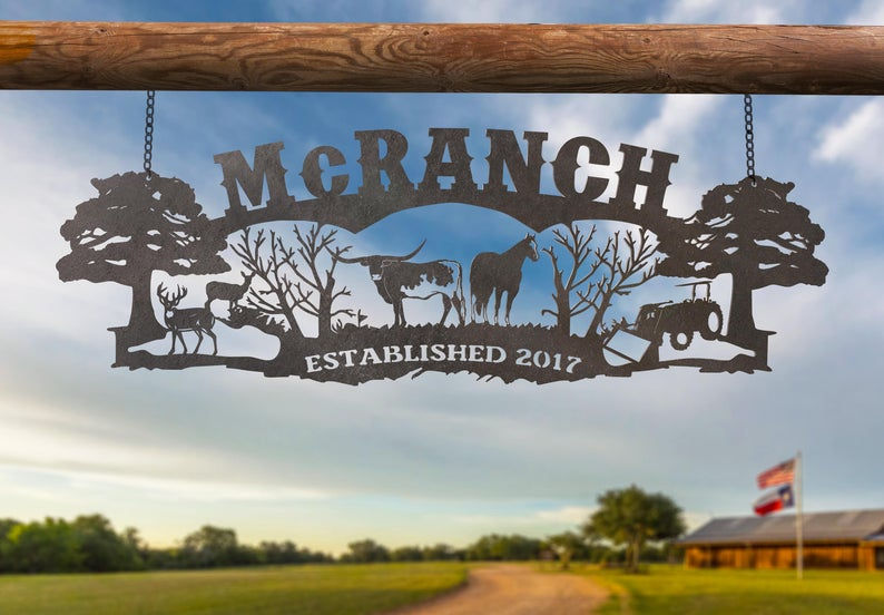 Custom Steel Ranch Sign, Cattle, Horse, Deer and Tractor Sign | Langley ...