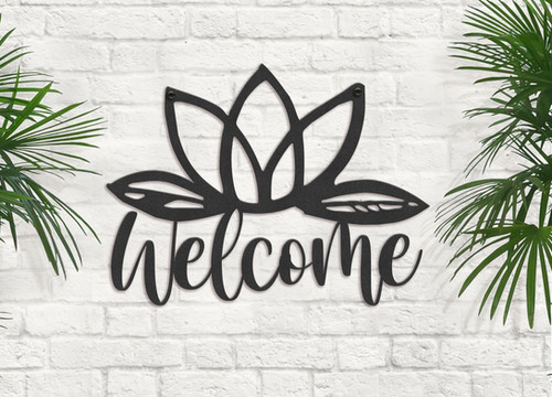 Metal Welcome Lotus Sign, Yoga Fitness Center Wall Art | Langley Metal ...