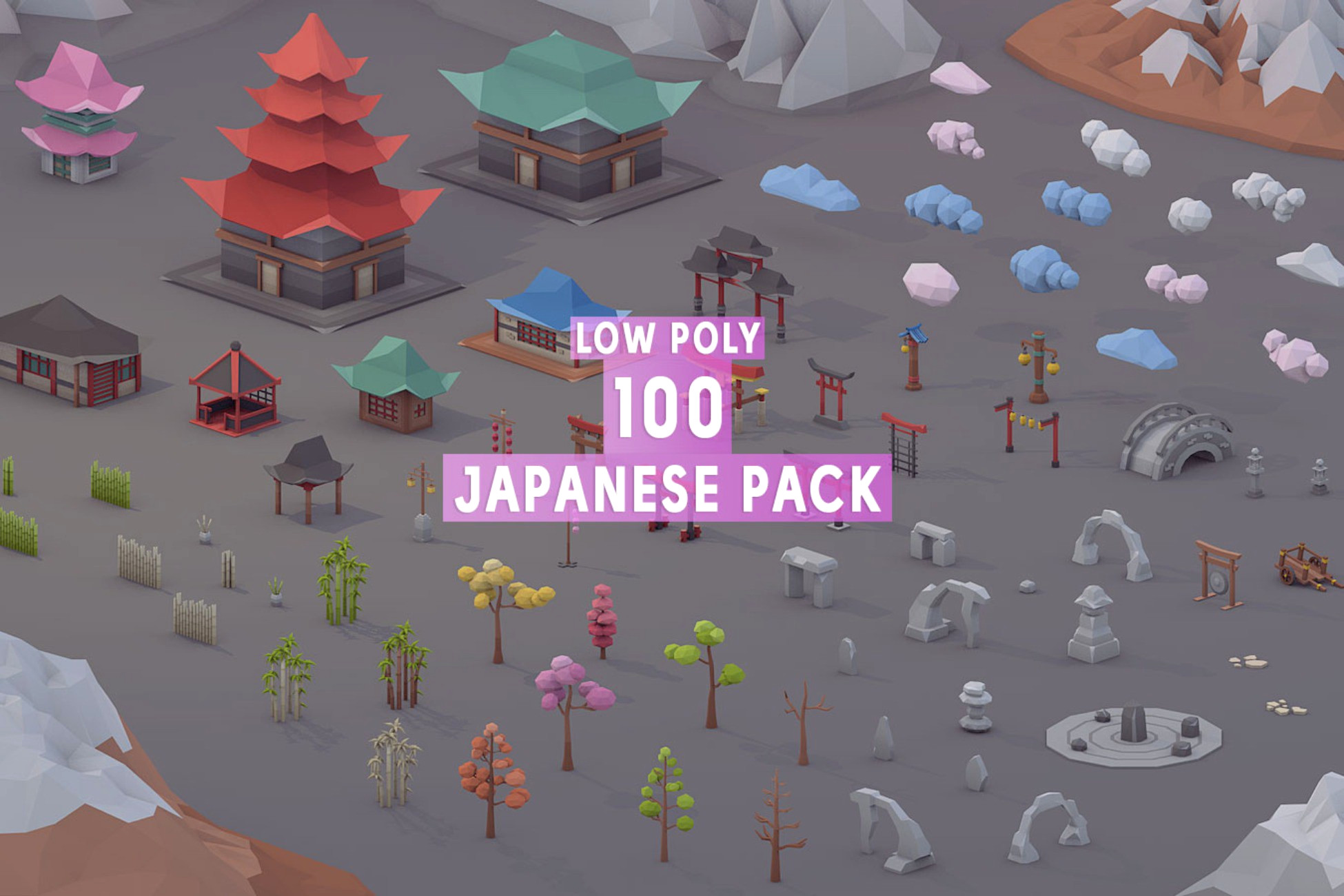 3D Low Poly 100 Japanese Assets | Unity Templates