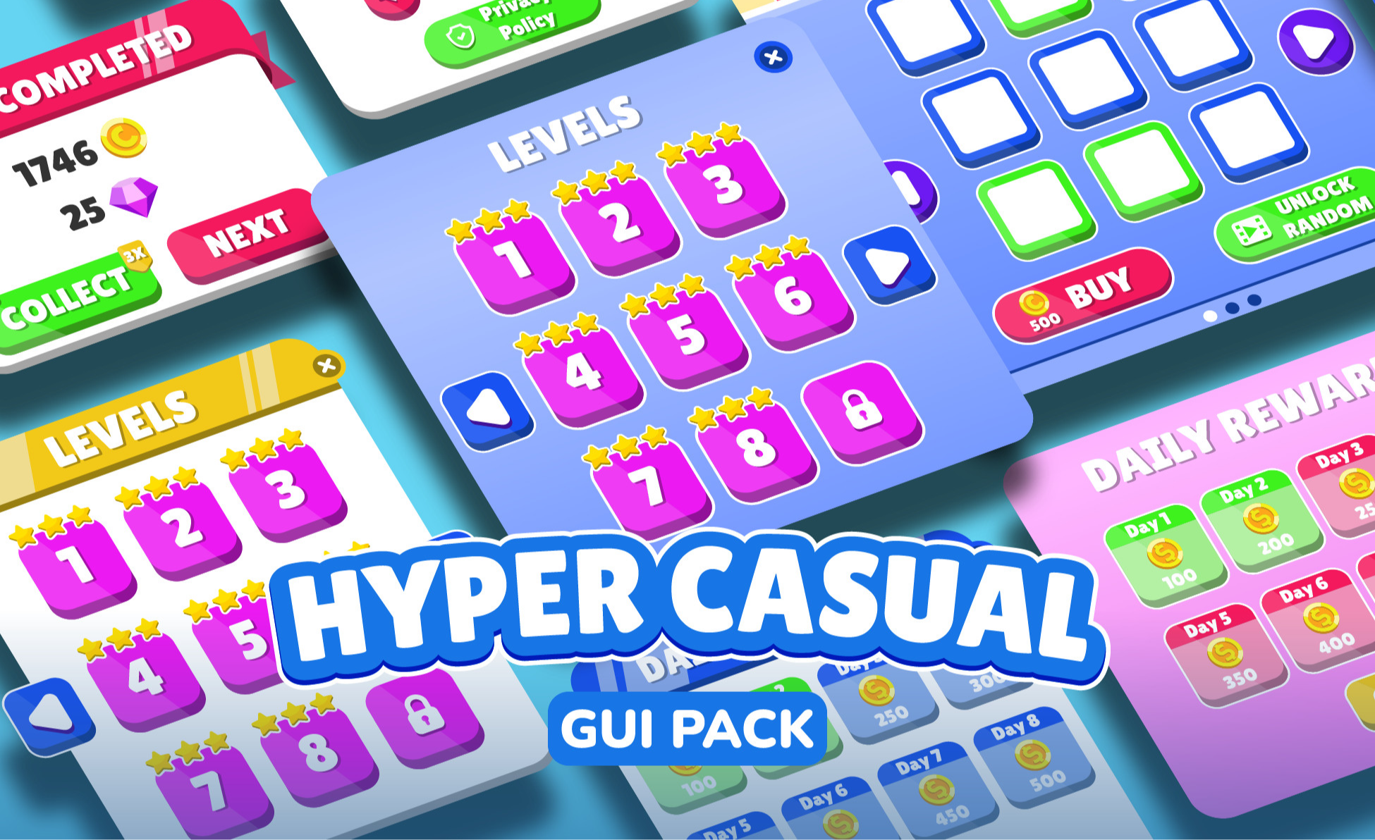 Mega Hyper Casual GUI Pack | Unity Templates
