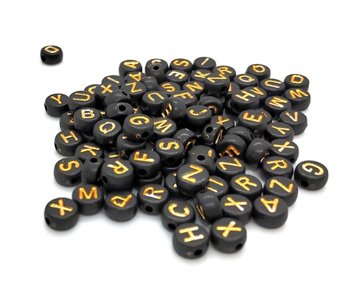 Acrylic Disc Letter Beads 6mm - Black/Gold - A-Z | Bead Crazy