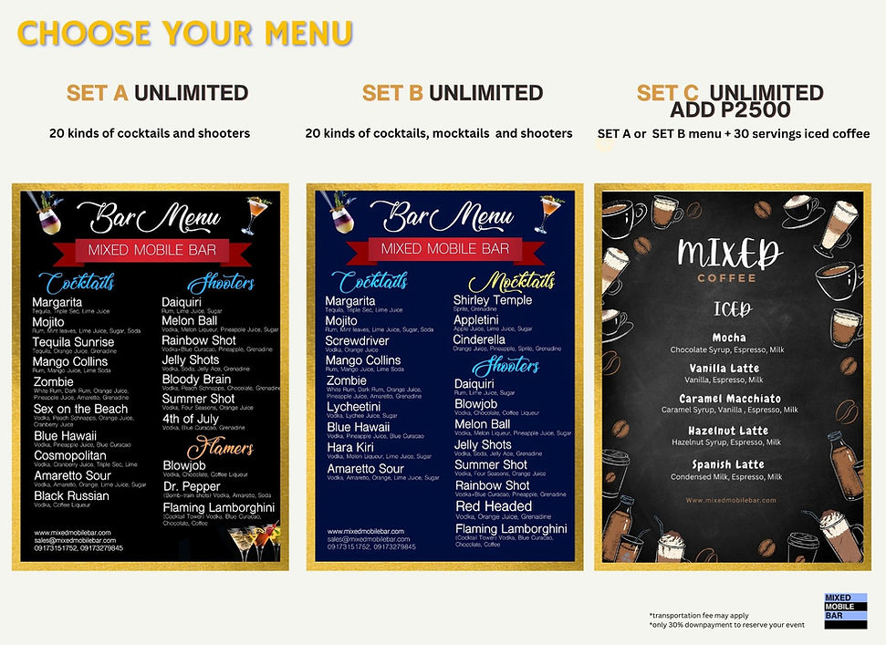 Mixed Mobile Bar Philippines - Drinks Menu
