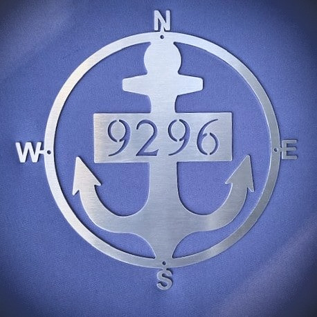 Compass Rose with Anchor House Numbers | Metal Latitude