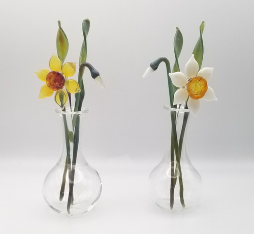 Glass Daffodils in Vase, Yellow Daffodil or White Narcissi | Icebergglass