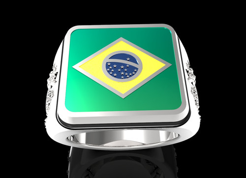 Anel Masculino Bandeira do Brasil - Prata 925 | borval