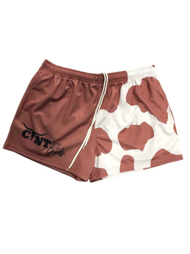 Cowprint Footy Shorts | Cuntry Duds