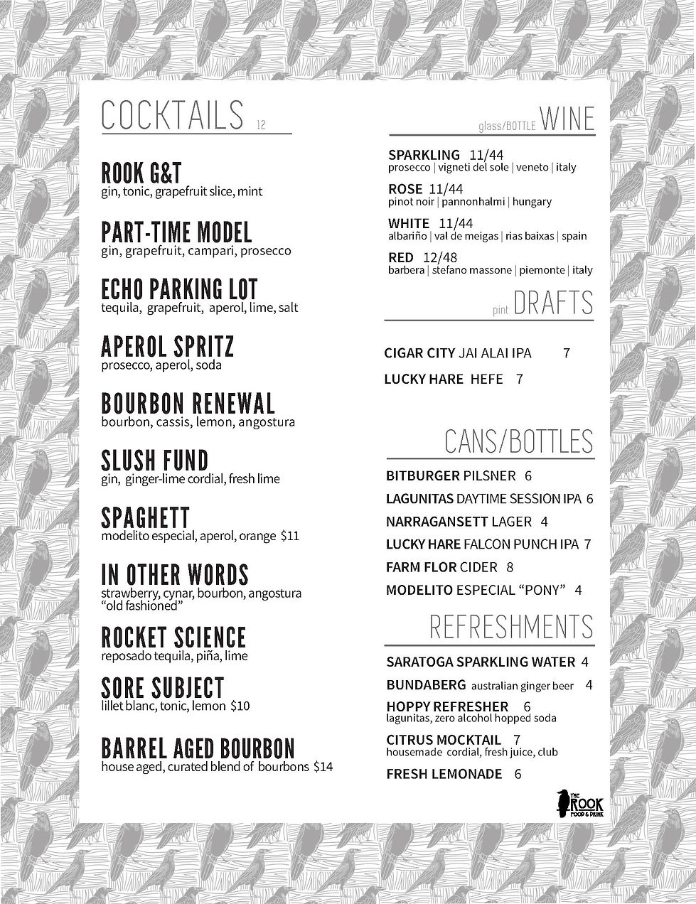 Drink Menu | Rook Food and Drink