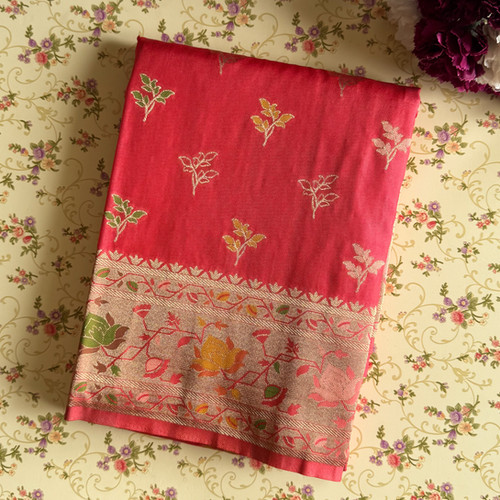 Amaranth pink with floral zari weave borders & motifs designer soft ...