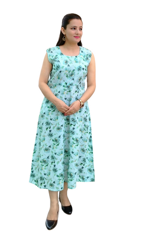 Muka cotton Green print fit & flare dress for women | Muka