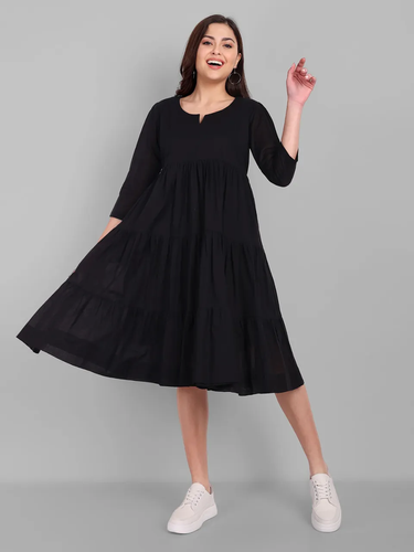 Muka cotton Rayon Black fit & flair dress for women | Muka