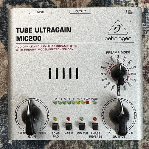 Behringer MIC200 Audiophile Vaccum Tube Preamplifier W/ Preamp Modeling ...