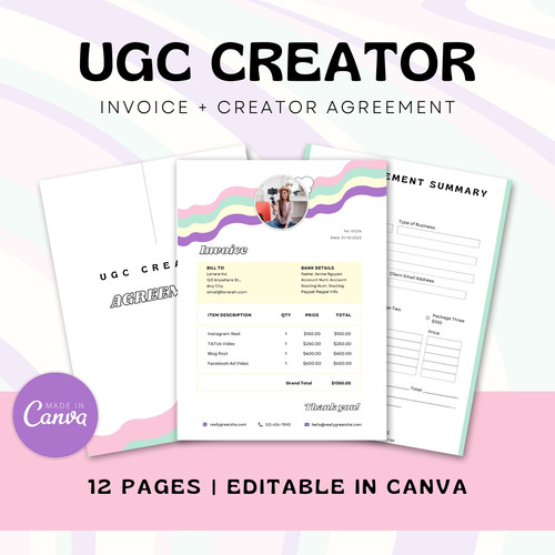 UGC Creator Contract and Invoice Templates for Canva | Damaris Gray Designs