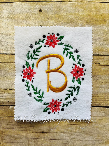 Christmas Wreath Monogram Frame Embroidery Design 4 SIZES | Ellia Jacksford